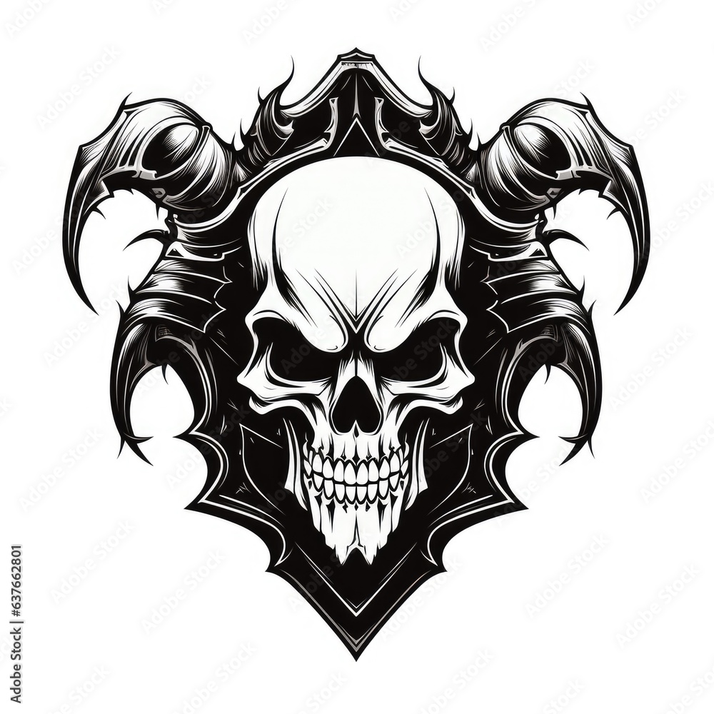 Demon skull shield, black and white emblem, AI generated Image Stock ...