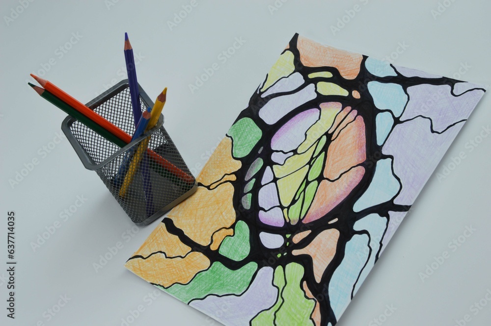 Neurographic drawing of black abstract lines and shapes on paper with ...