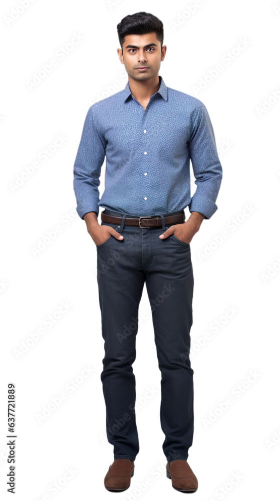 Casual cloth front view closeup of an Indian male model with an ...
