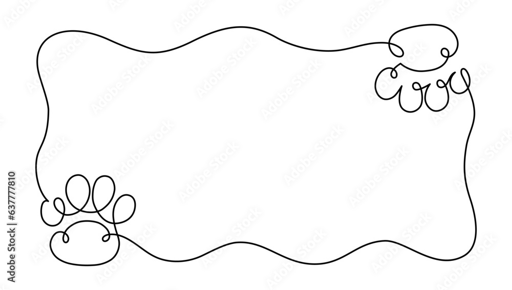 Pet paw single line horizontal frame. Domestic animal footprint black ...