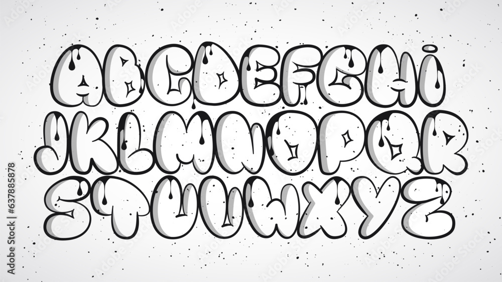 Graffiti alphabet. Bubble graffiti letters outline. Uppercase letters ...