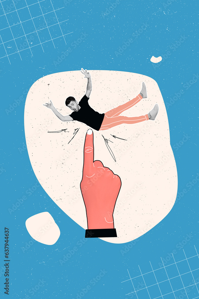 Vertical photo collage illustration of funky young guy miniature ...