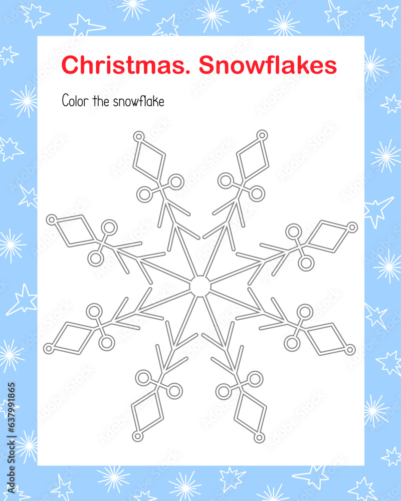 Snowflake simple outline cartoon coloring page vector illustration ...
