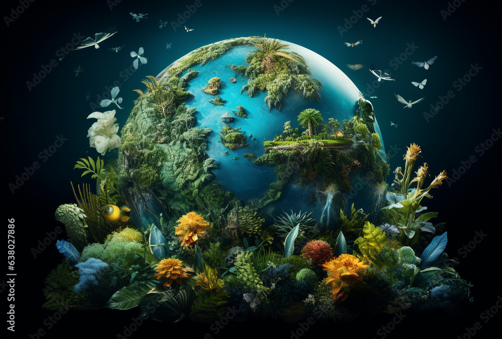 World environment day with a view of planet earth and nature landscape ...