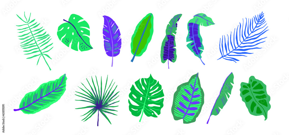 Mega collection of tropical leaves in neon colors. Tropical leaves ...