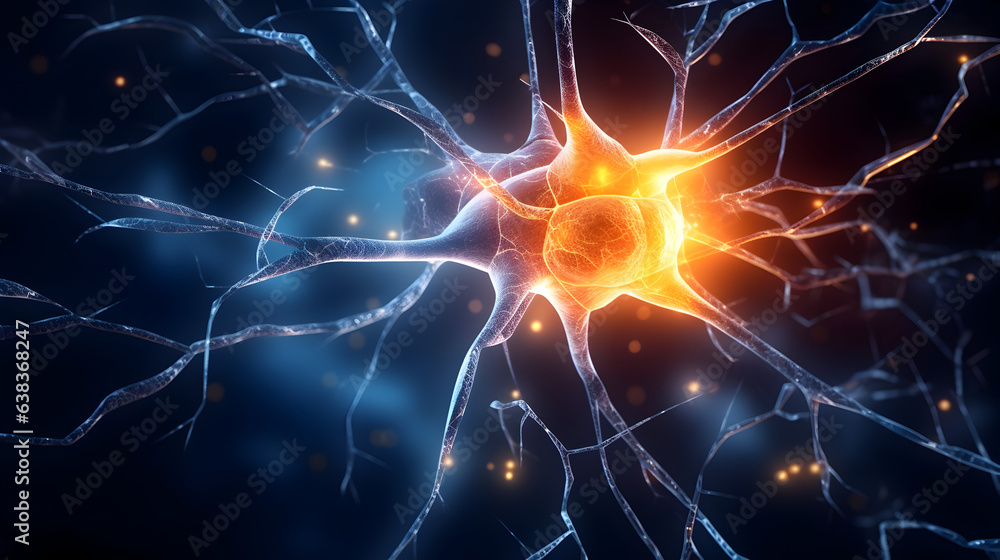 Neuron cell inside human brain with lightning electric connection ...