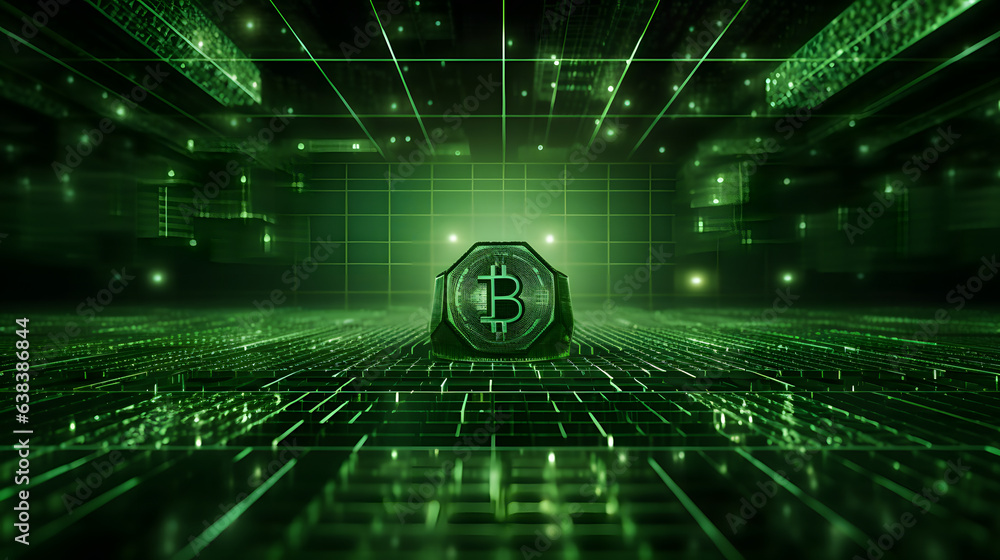 Futuristic representation of the blockchain revolution A digital green ...