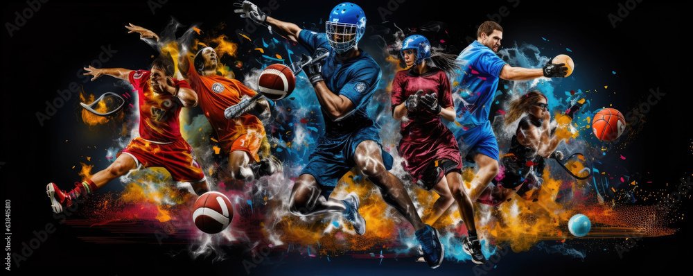 Multisport collage, footbal, boxing, voleyball soccer, baseball. copy ...