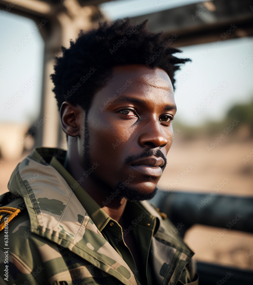 African military soldier with camouflage uniform and equipment in ...