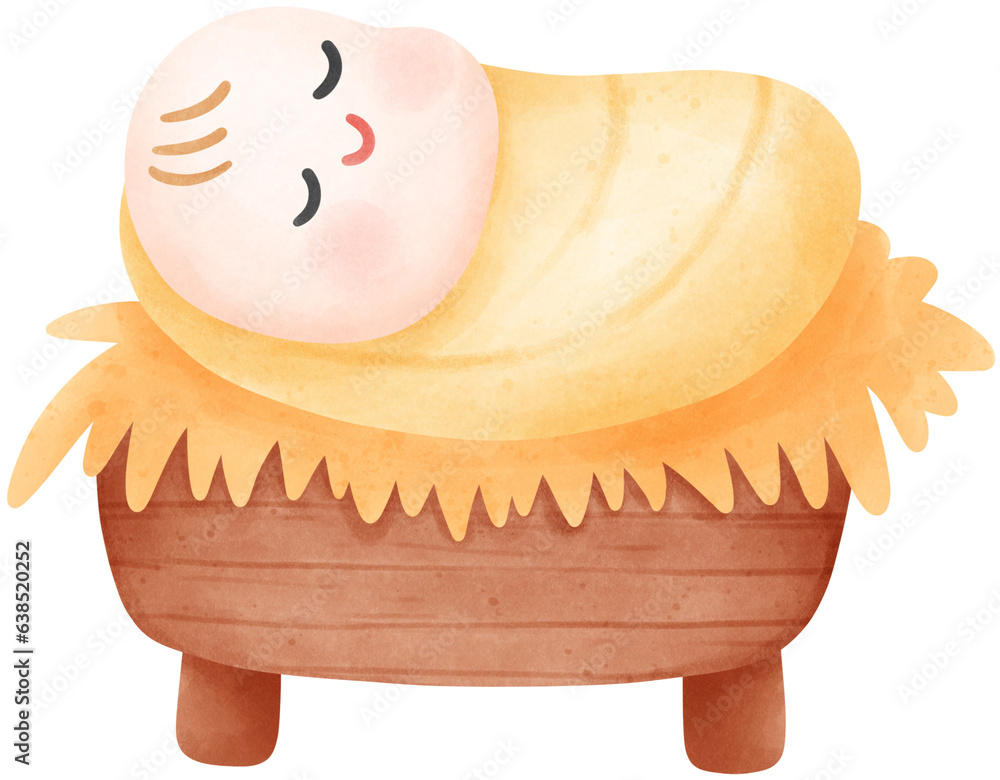 Baby Jesus, Cute cartoon illustration Nativity of Jesus, birth of Jesus ...