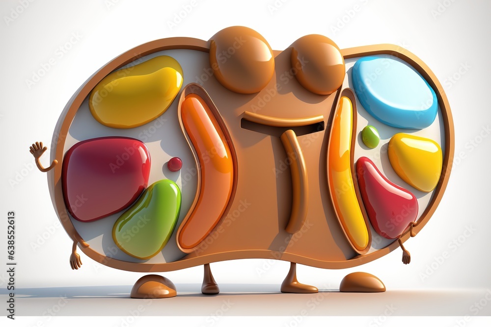 Liver. Cute cartoon healthy human anatomy internal organ character set ...