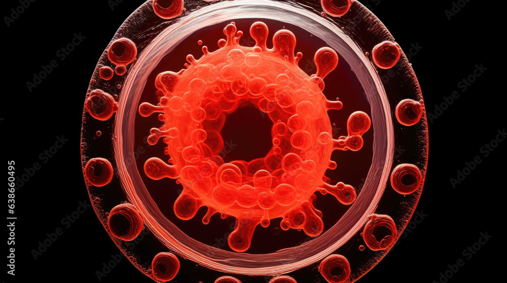 A macro image of a single Archaea cell with a bright red hue. Its ...