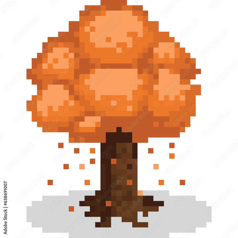 Pixel art autumn tree with falling leaves Stock Illustration | Adobe Stock