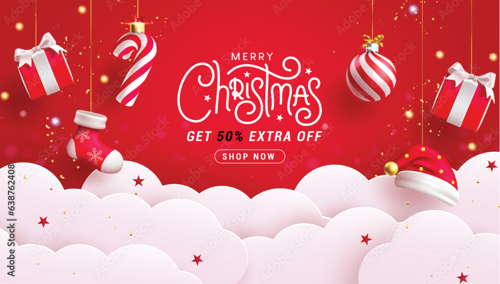 Merry christmas text sale vector banner design. Christmas sale promo ...