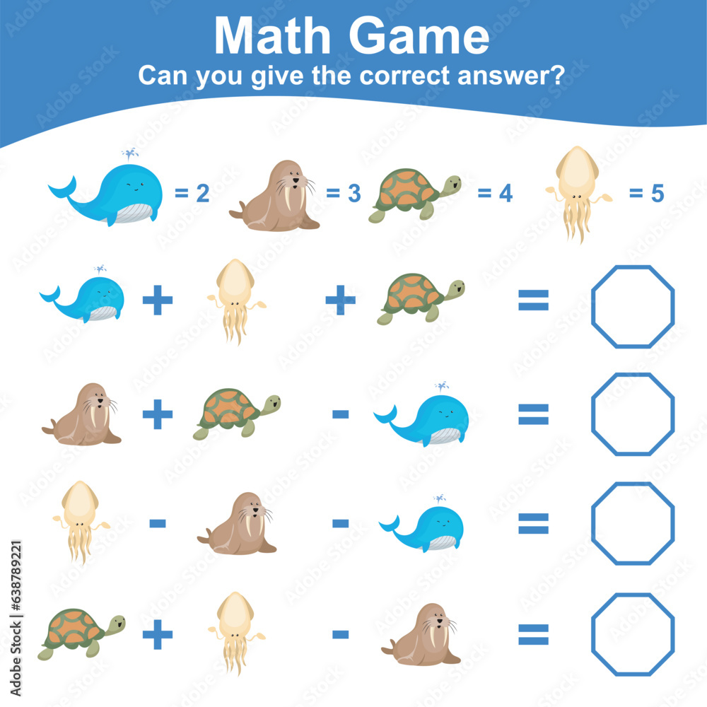 Math game for children additional with sea life theme. Count and write ...