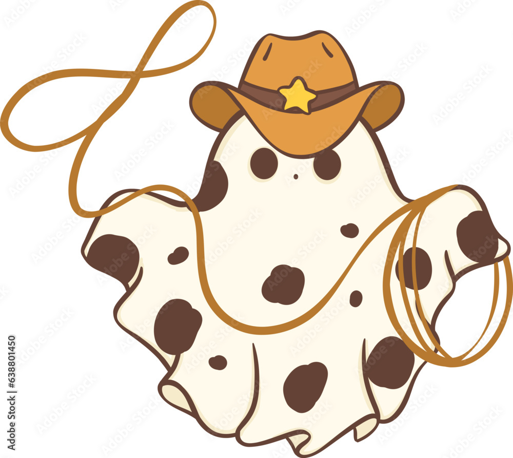 Cute cowboy Halloween ghost cartoon doodle Stock Vector | Adobe Stock