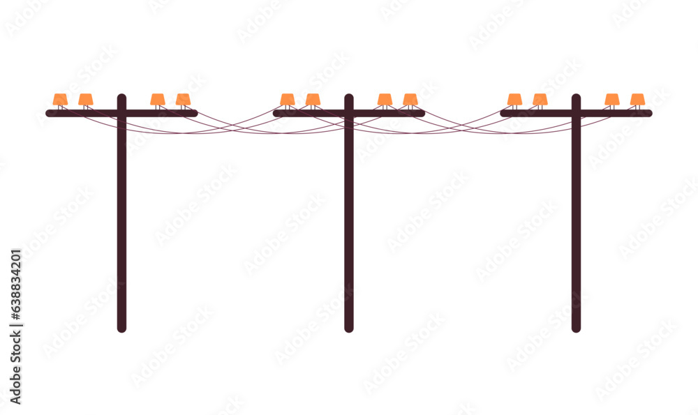 Utility poles semi flat colour vector object. Electrical wire. Transmit ...