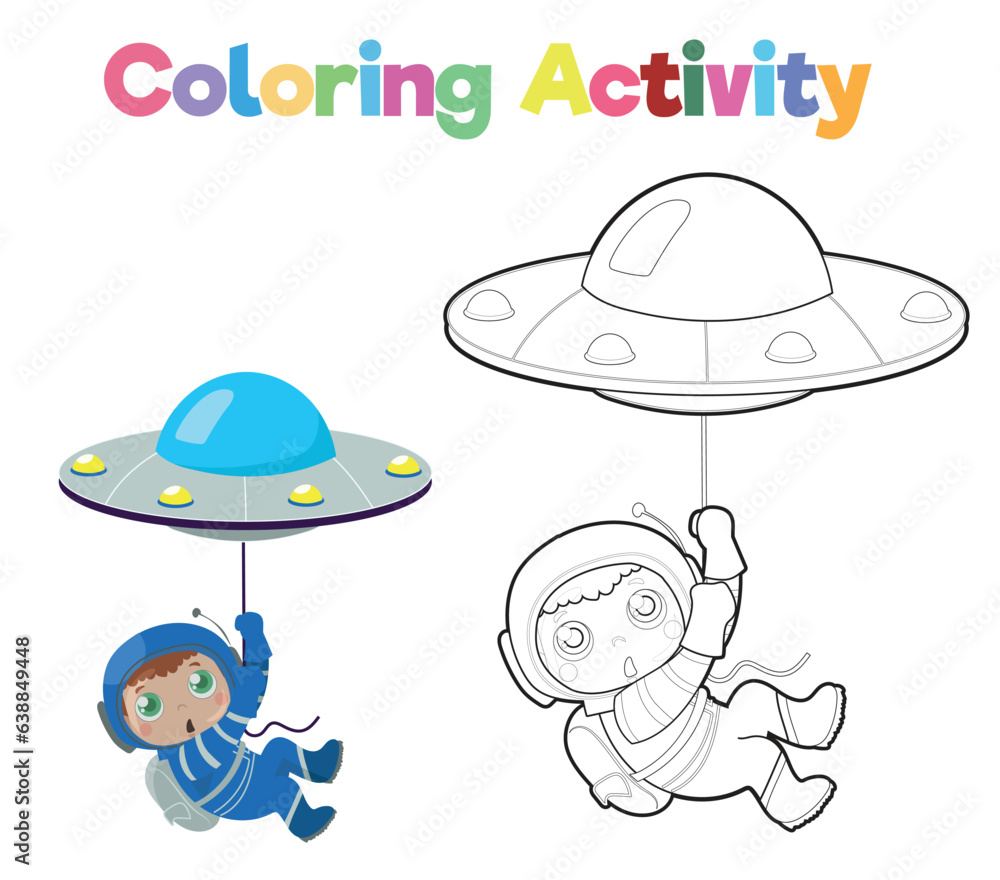 Simple coloring page for kids with astronaut theme, a cute little ...