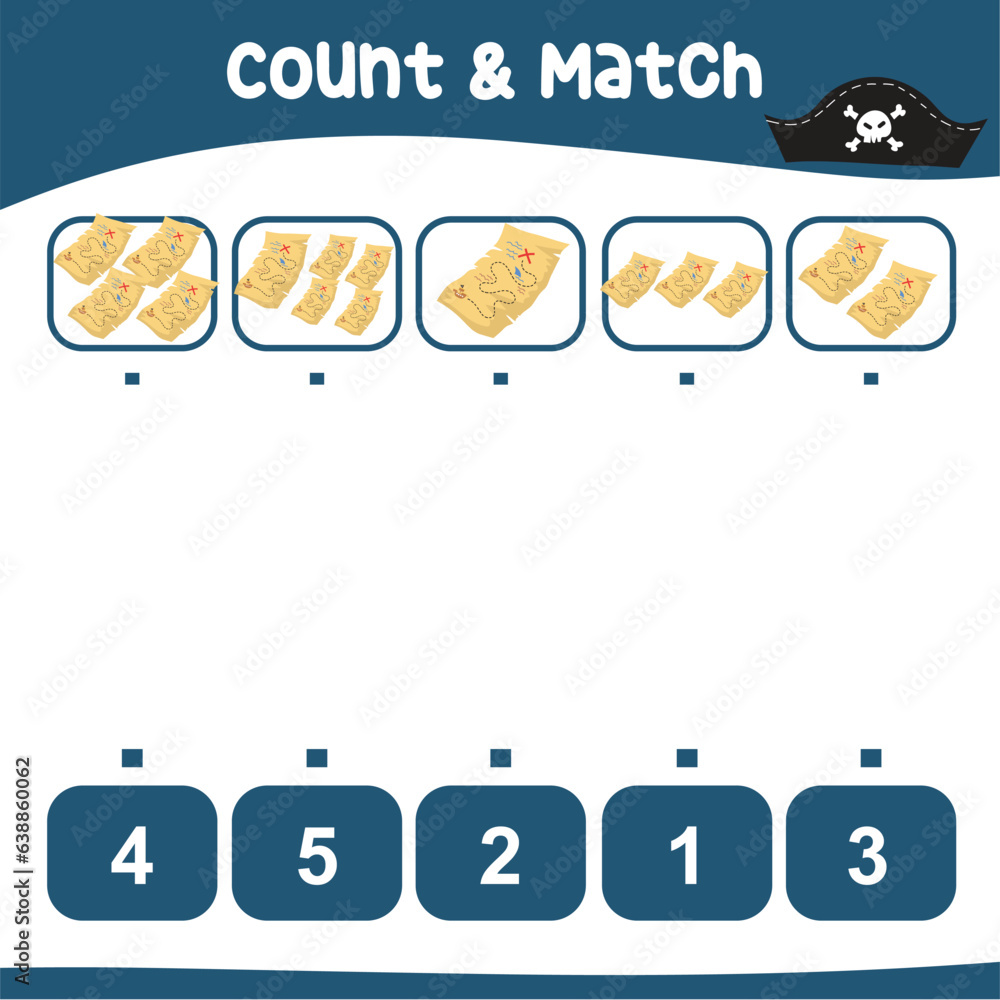 Count and match together the pirate treasure map. with the number ...