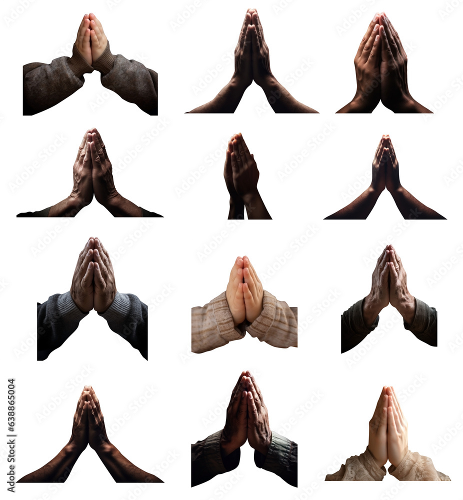 collection of praying hands isolated against a transparent background ...