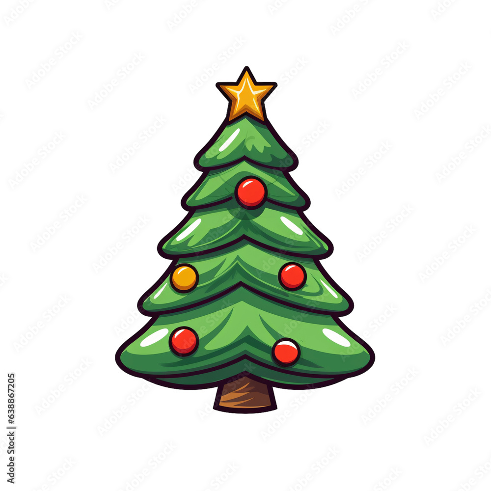 Cartoon illustration, clip art icon of a Christmas tree isolated on ...