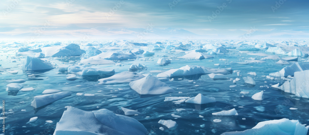 Ice sheets melting in the arctic ocean or waters, Global warming ...