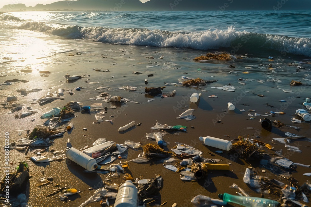 Beaches overwhelmed by plastic waste. Images depicting the alarming ...
