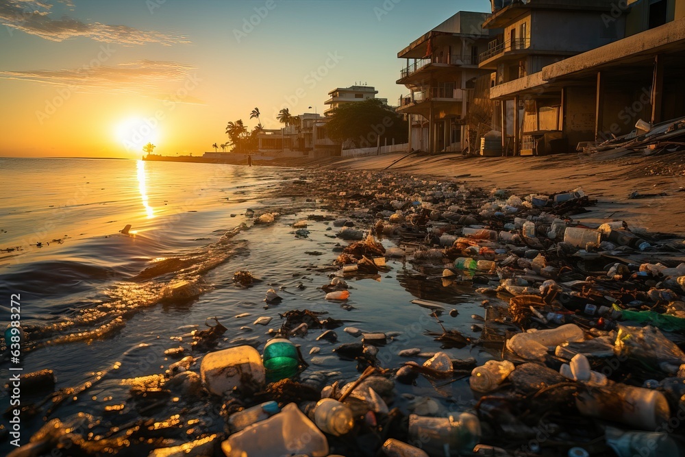 Beaches overwhelmed by plastic waste. Images depicting the alarming ...
