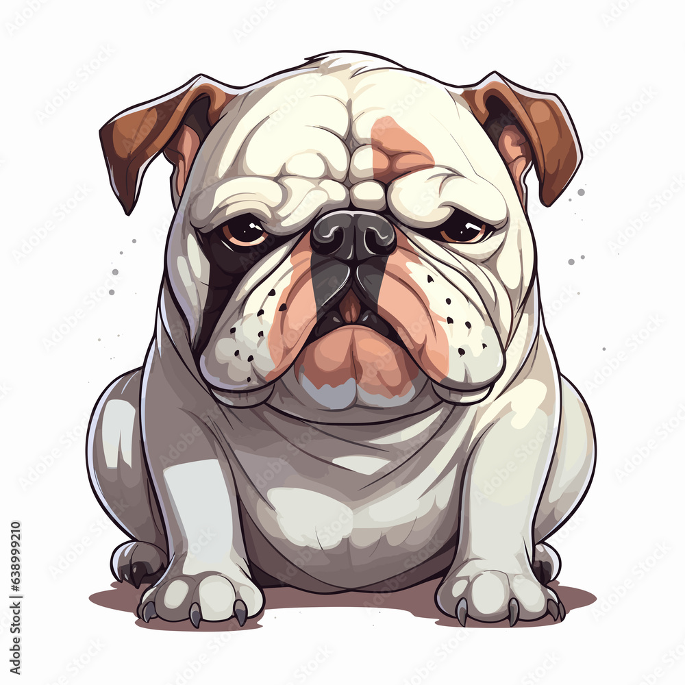 Ilustrace Bulldog Clipart, Grumpy Dog Cartoon Sticker, Vector ...