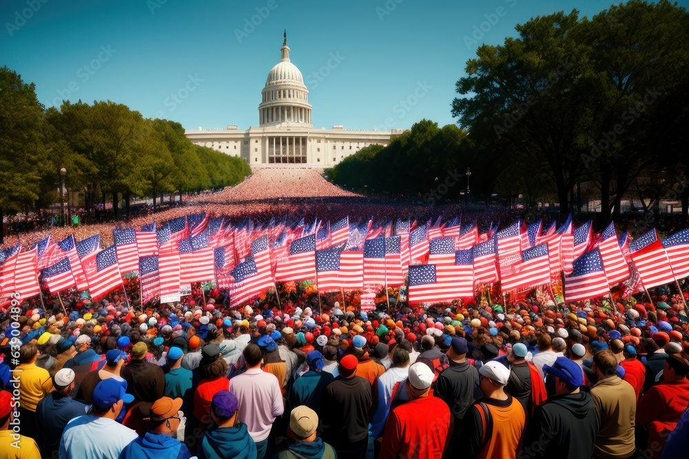 Background blur of crowd at political rally in the United States ...
