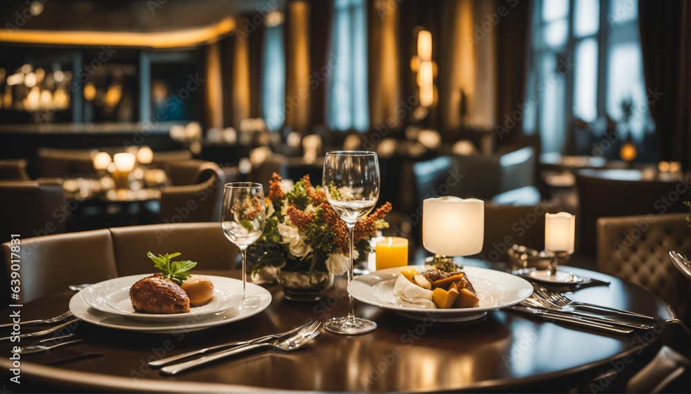 Luxury travel concept featuring fine dining in an exclusive fancy ...