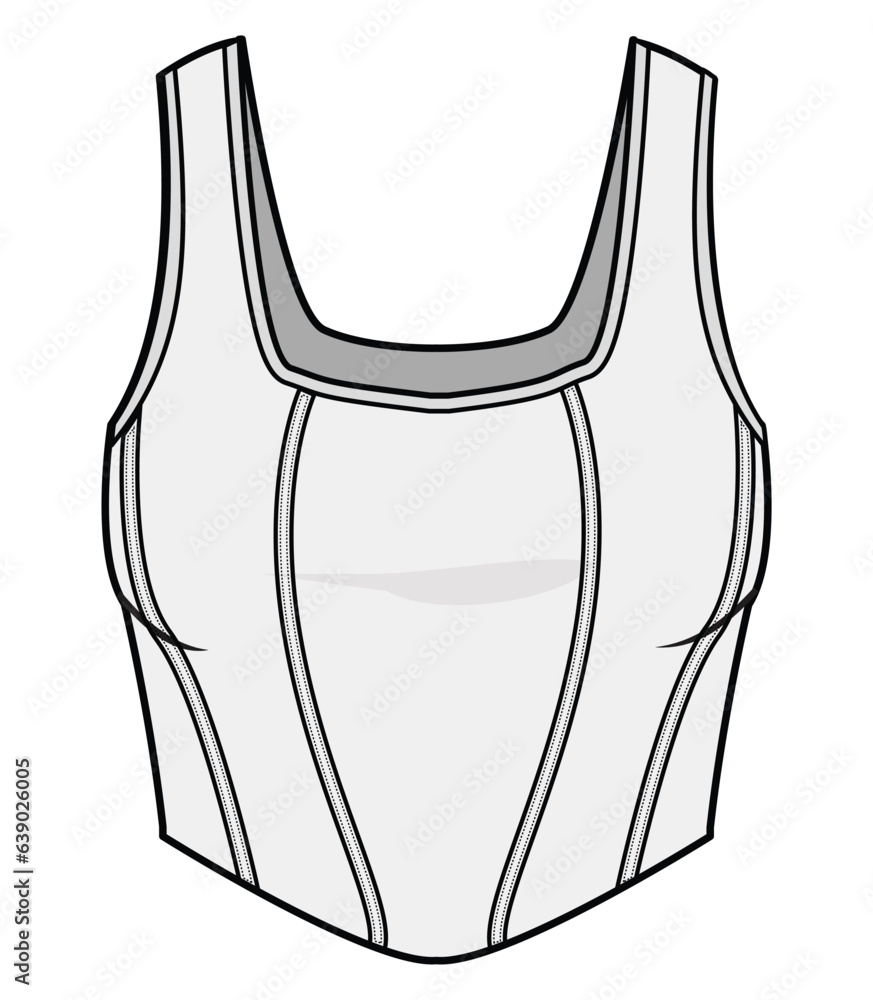 Vetor Square Neck Sleeveless V-Cut Crop Top Front and Back View ...