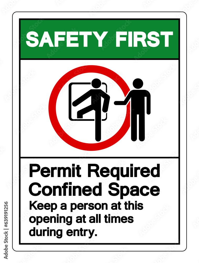 Safety First Permit Required Confined Space Symbol Sign, Vector ...