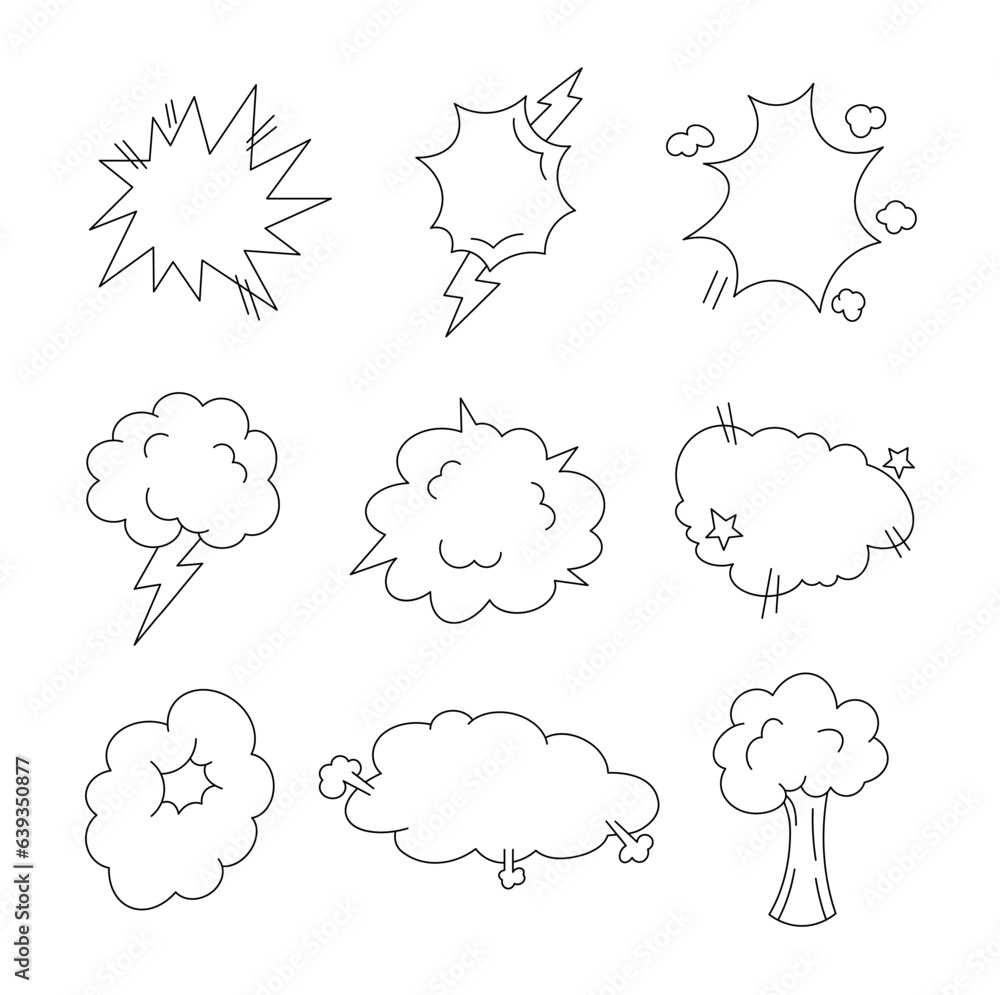 Explosion air cloud. Coloring Page. Comic speech bubble. Vector drawing ...