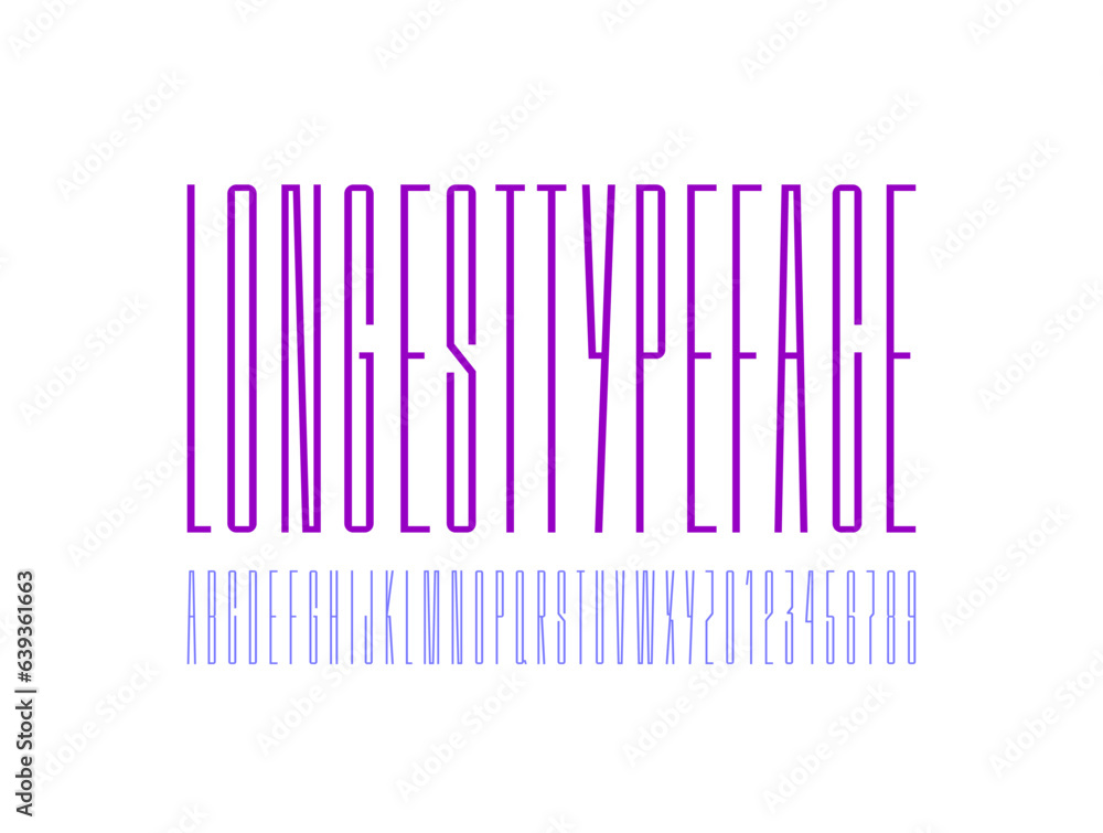 Longest font, ultra tall alphabet, high letters and numbers, vector ...