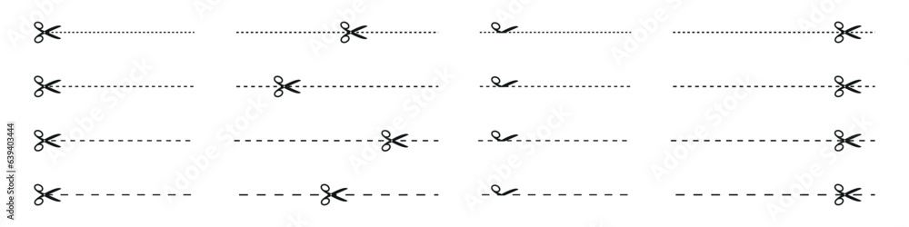 Cut line icon with scissor, cut here guidance, scissors and dash ...