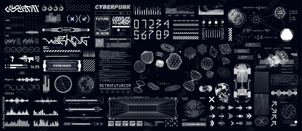 HUD, Y2k, Retrofuturistic 3D shapes, streetwear prints in futuristic style, Sci-Fi elements ...