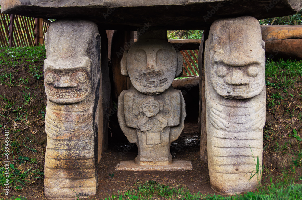 Pre-Columbian statues at San Agustin Archaeological Park, Huila ...