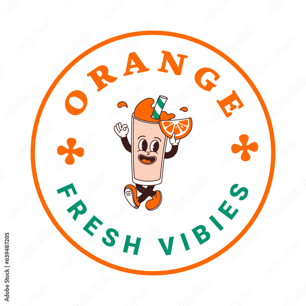 Sticker of character orange juice or smoothie in cartoon style ...