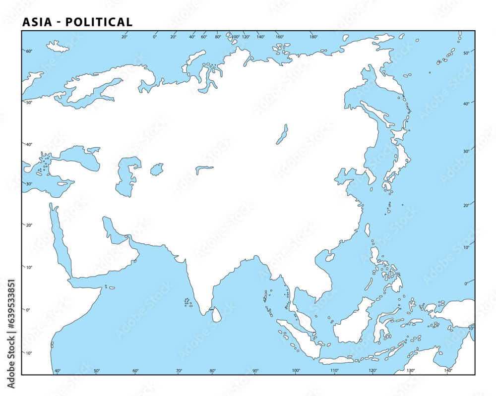 Стоковое векторное изображение «Detailed Asia Continent Outline ...