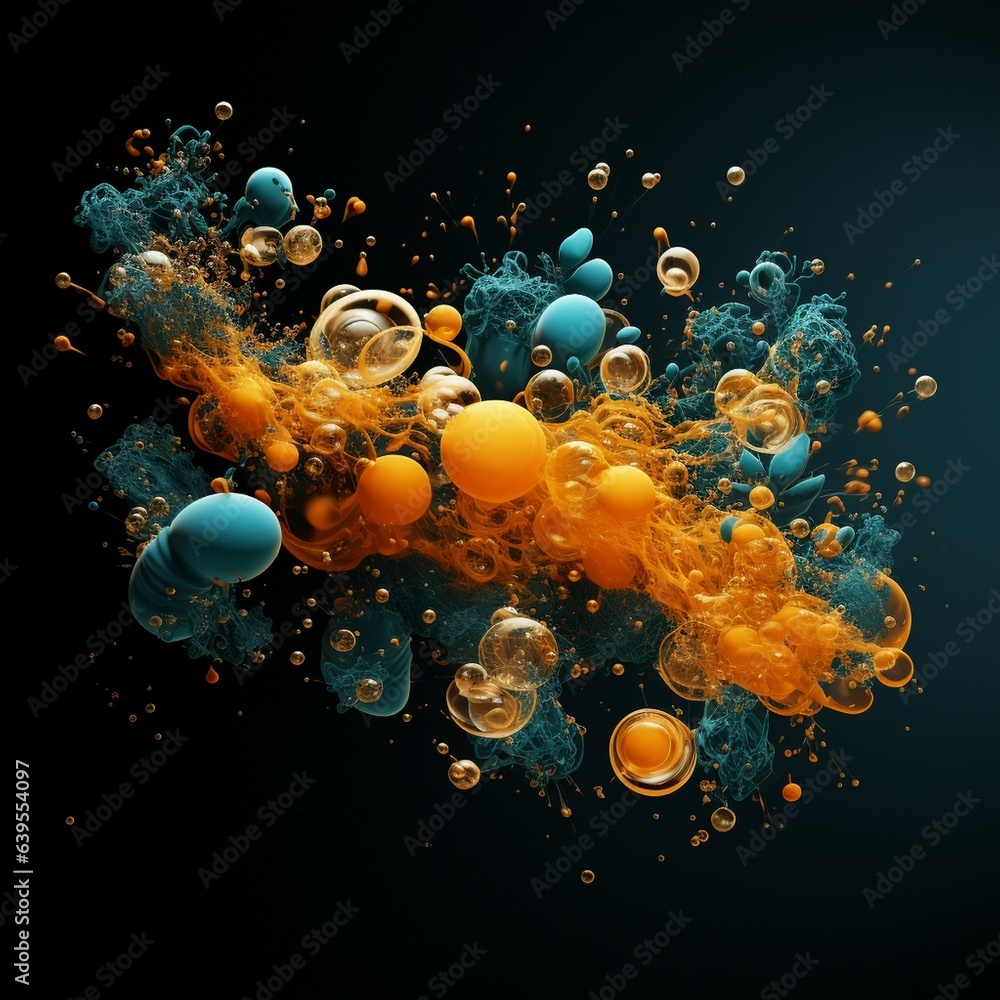 3D render of abstract art with explosive smoke structure based on small ...