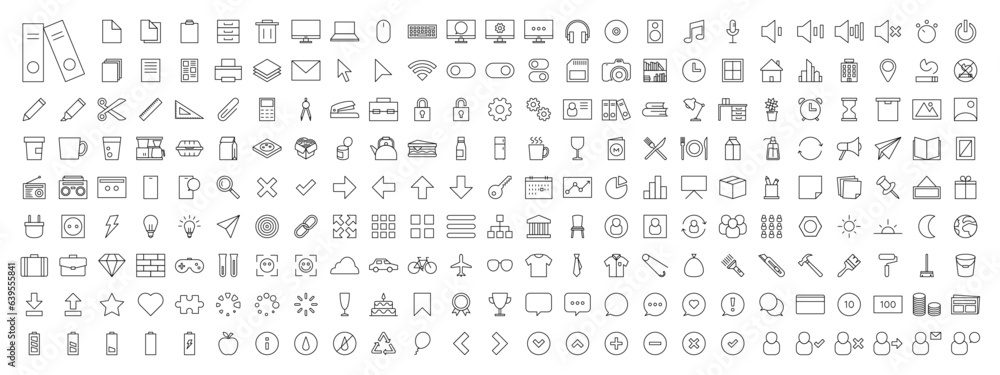 Office Workspace Outlined Vector Icon Megapack Set Transparent ...