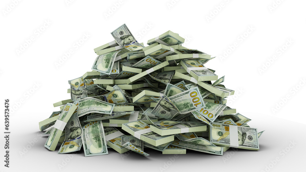 Big pile of US dollar notes. A lot of money isolated on transparent ...