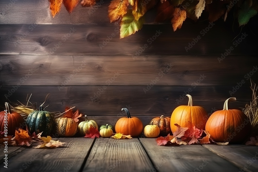 Happy Thanksgiving. Thanksgiving pumpkins and Autumn leaves ...