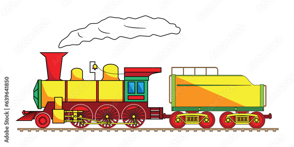 steam locomotive train which use steam engine from boiler for movement ...