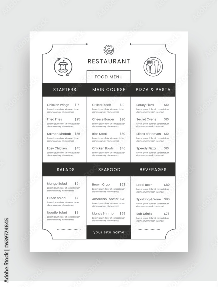 Restaurant Menu Template, A4 size, Fast Food, Flyer Design, Simple ...