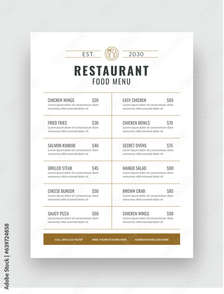 Simple Food Menu, Restaurant cafe, Vector Template, Fast food, Flyer ...