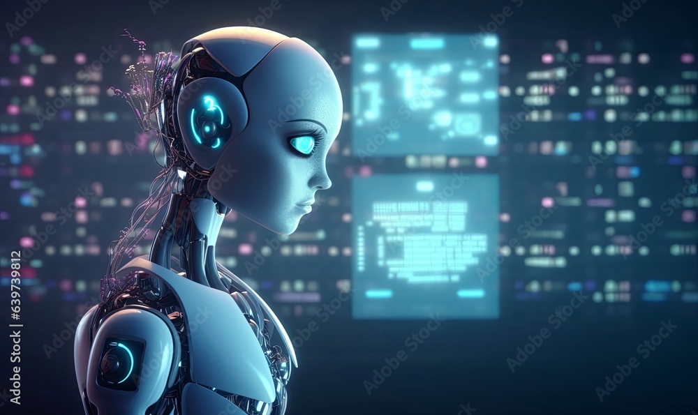 Robotic ai, chat bot. futuristic technology or machine learning data ...