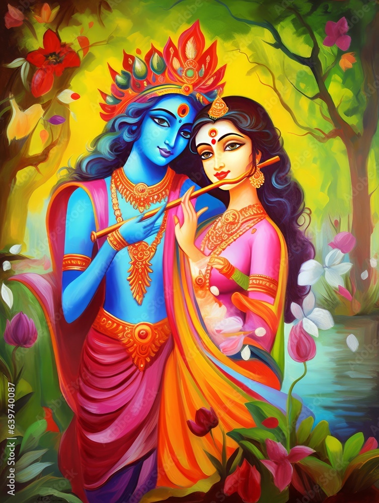 Radha Krishna, Lord Krishna, Radha Krishna Painting with colorful ...