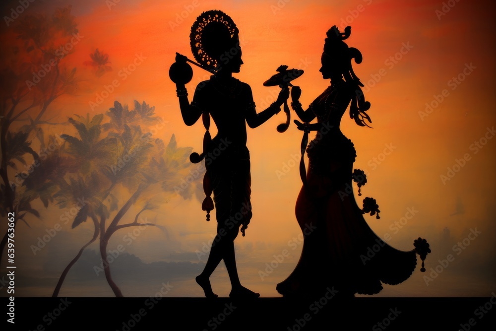 shadow of lord krishna and radha, Generative AI Stock Illustration ...